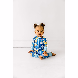 Little Sleepies Zippy Baby & Toddler Pajamas, Sleeper for Boys and Girls, Viscose Derived from Bamboo Newborn Sleeper w/ 2-Way Zipper w/Mitten Cuffs, Blue Cookies & Milk, 0-3M