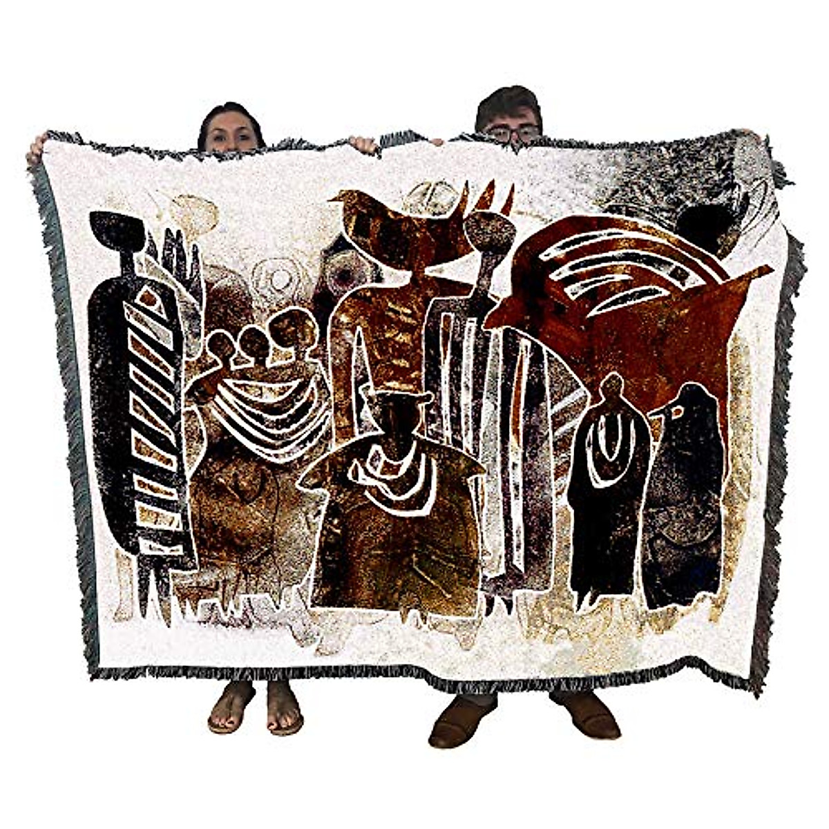 Pure Country Weavers Earthmarks Blanket by David Manje - African Cultural Gift Tapestry Throw Woven from Cotton - Made in The USA (72x54)