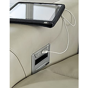 Signature Design by Ashley Battleville Contemporary Leather Power Reclining Loveseat with Adjustable Headrest, Light Gray