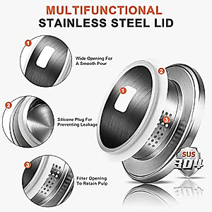 SUSTEAS 2.0 Liter 68oz Glass Pitcher with Lid, Easy Clean Heat Resistant Glass Water Carafe with Handle for Hot/Cold Beverages - Water, Cold Brew, Iced Tea & Juice, 1 Free Long-Handled Brush Included