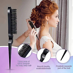 4Pcs Anmieciu Hair Styling Set for All: Bristle Edge Brush, Teasing Comb, Rat Tail Comb, Wide Tooth Comb for Combing, Smoothing and Styling Hair (Black)