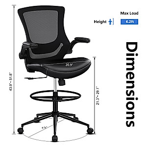 Misolant Drafting Chair, Tall Office Chair for Standing Desk, Standing Desk Chair Office Chair with Adjustable Lumbar Support and Footrest, PU Leather Chair Office Drafting Chair