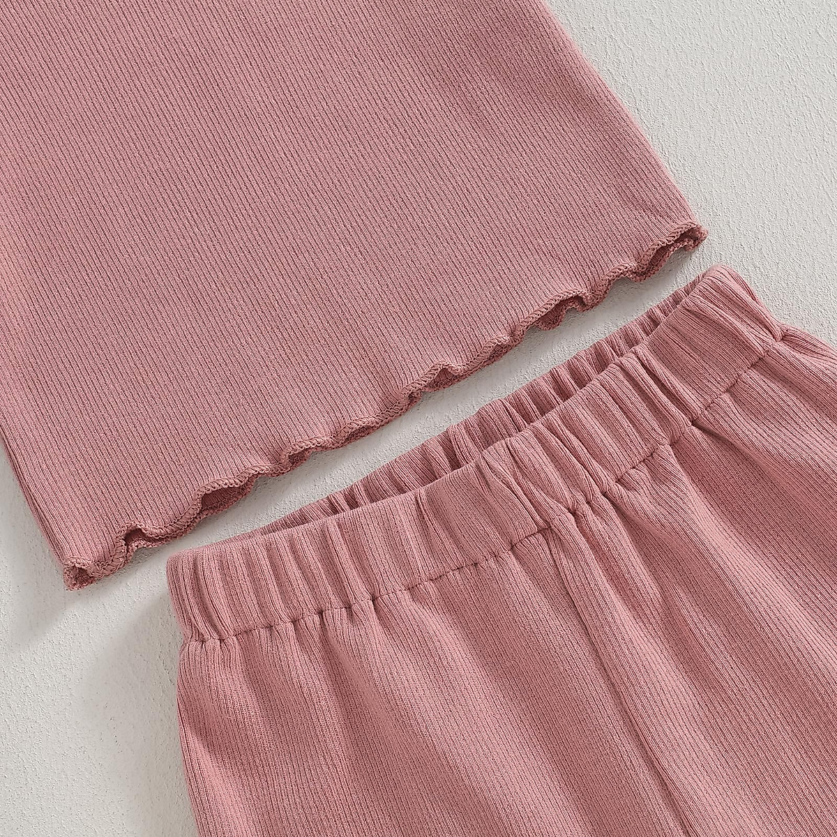 Kupretty 2Pcs Toddlers Baby Girls Summer Clothes Set Ruffle Ribbed Short Sleeves T-Shirt Tops Shorts Comfy Outfits (Pink, 18-24 Months)