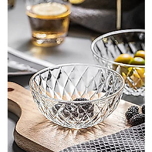 Glass Bowl, Decorative Diamond Design Bowls For Kitchen & Home Décor, Centerpiece Table Decorations Great For Dining, Living Room Décor, Serving Bowls, Salad Bowl, Pasta Bowls, Candy Bowl, Fruit Bowl.
