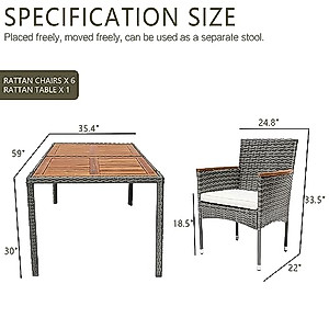 ARTBUSKE 7 Piece Outdoor Furniture Patio Table and Chairs Set of 6 Outdoor Dining Set for 6 Patio Dining Sets Back Yard Furniture Set for Outside Patio Garden Poolside