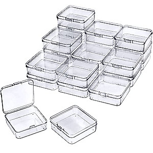 KEWAYO 12 Packs Small Clear Plastic Beads Storage Containers Box with Hinged Lid for Storage of Small Items, Crafts, Jewelry, Hardware (2.1 x 2.1 x 0.8 Inches)