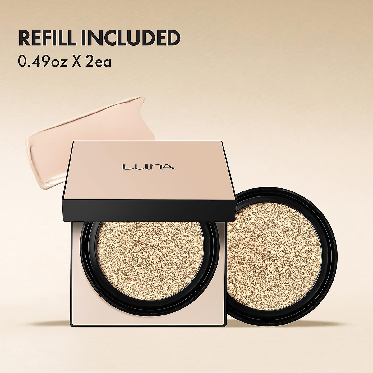 LUNA 50-Hours Conceal Fixing Cushion Foundation SPF 37 (#23 Medium Beige), Refill Included, Semi-Matte Finish, Full Coverage Korean Makeup