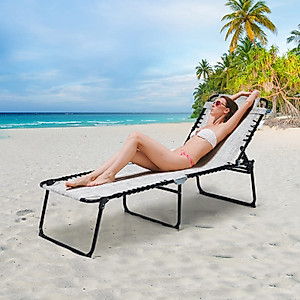 Tangkula Foldable Beach Lounge Chair for Outside, Sunbathing Chair with Removable Headrest, 4-Position Adjustable Backrest, Portable Tanning Chaise Lounger for Yard, Patio, Beach, Camping (1, Grey)