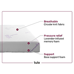 Tulo by Mattress Firm | 8 INCH Memory Foam Lavender Mattress | Medium Comfort | Pain-REDUCING Pressure Relief | Full Size