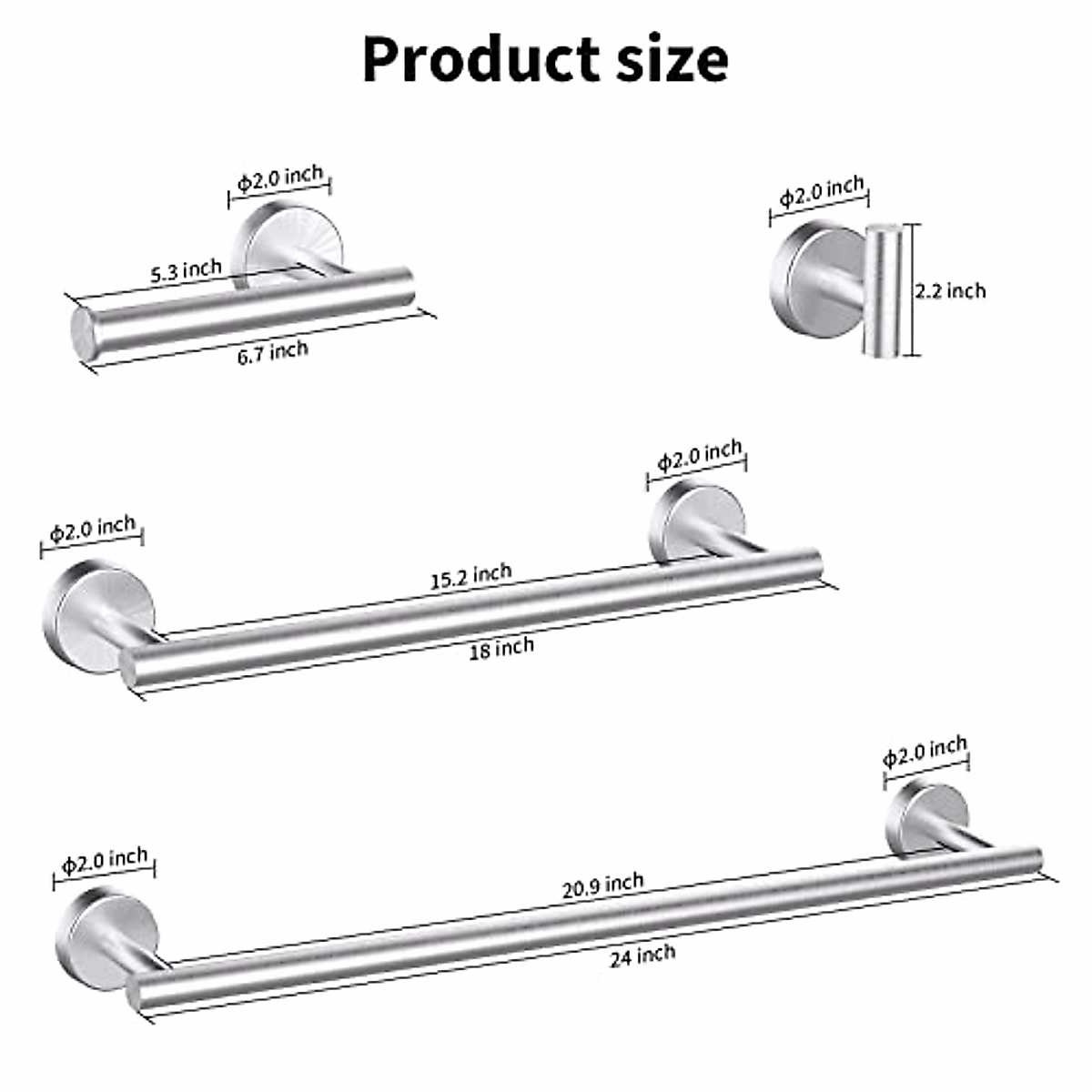 Newfun 10Pcs Brushed Nickel Bathroom Hardware Set - Includes 24&18inch Towel Bar, Robe Hook, Toilet Paper Holder, 2 Pack 5 Piece Bathroom Accessories Set Stainless Steel Wall Mounted
