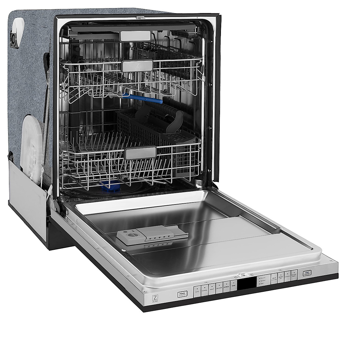 ZLINE Autograph Edition 24" 3rd Rack Top Touch Control Tall Tub Dishwasher in Black Stainless Steel with Champagne Bronze Handle, 45dBa (DWMTZ-BS-24-CB)