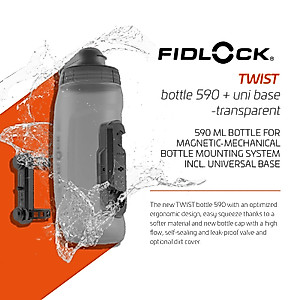 FIDLOCK Twist Bottle 590 & Uni Base Set - New Leak-Proof, Self-Sealing Bottle Cap - Bike Water Bottle Holder with No Screws & Attached Bottle - Cage Free Magnetic Rack - Smoke