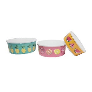 KOLORAE Melamine Graphic Bowl w/Lid Set of 3 Storage Containers Food Storage Meal Prep Dishwasher Safe