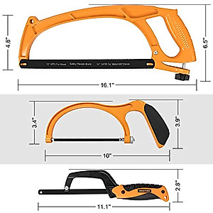 BEETRO Hacksaw Frame Set, 12’’ Hacksaw Frame, 6’’ Hacksaw Frame and 10'' Mini Hacksaw, Including Six Extra Blades, Handsaw for Metal, Wood, PVC Pipes
