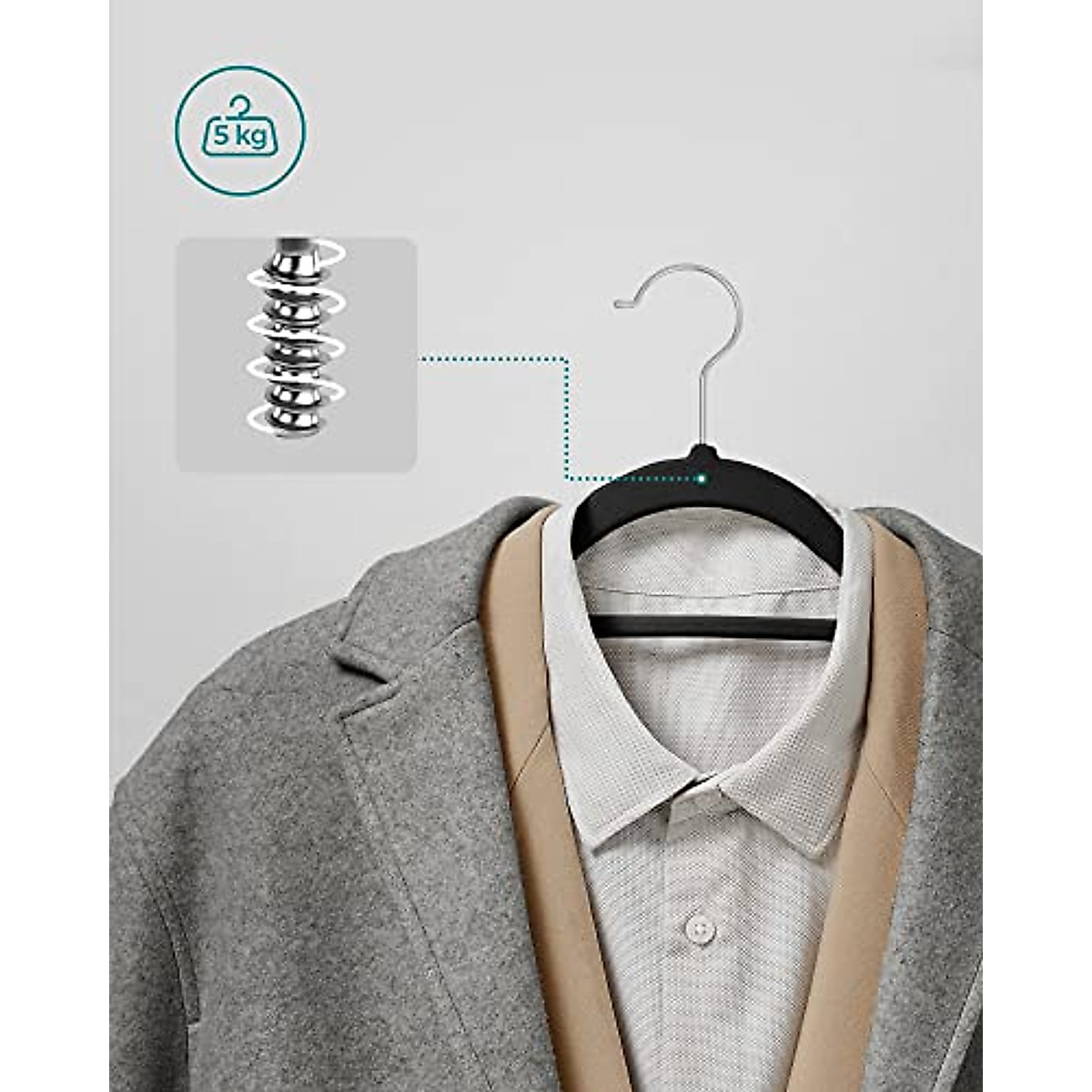 SONGMICS Velvet Hangers, 50 Pack, Ultra Thin Space Saving, Non-Slip Coat Hangers with Tie Organiser, 360 Degree Swivel Hook, Black CRF50B