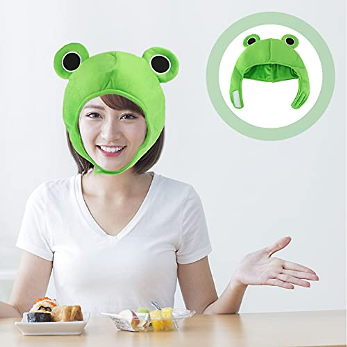 PartyKindom Cute Green Plush Frog Hat Cap Winter Scarf Headband Cartoon Headgear Frog Ears Ski Hat Multicolored Fisherman Packable Sun Hat for Halloween Party Dress up Cosplay Costume