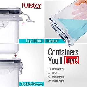 fullstar Food Storage Bins with Lids, Airtight food storage containers for Kitchen & Pantry organization. Includes Marker, Pen & Scoop (6 Pack)