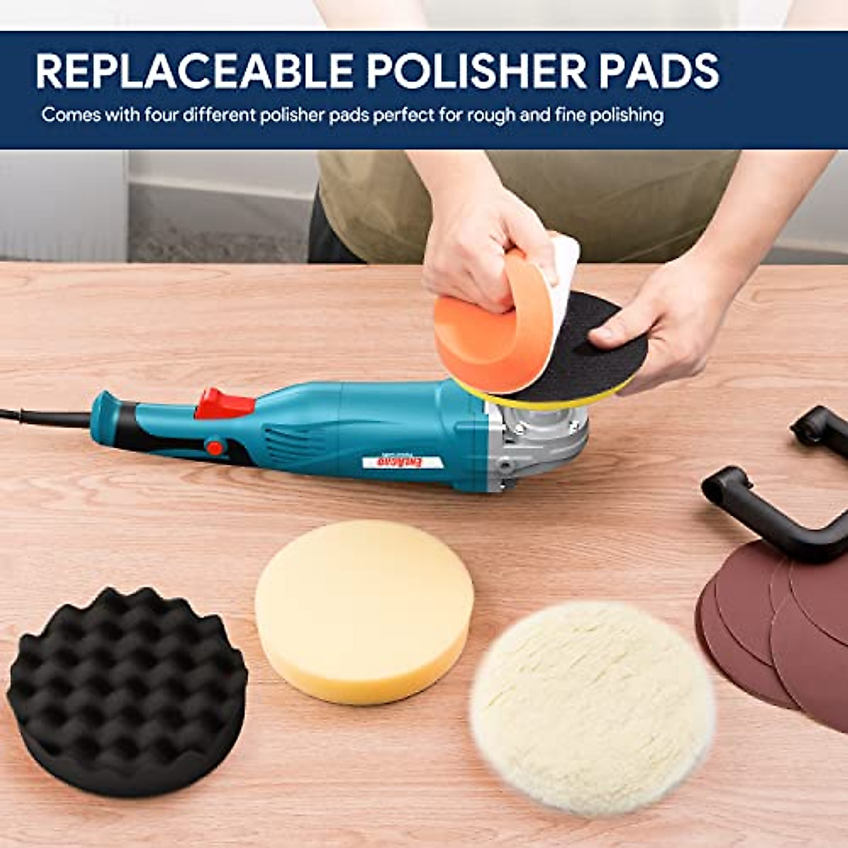 ENEACRO Polisher, Rotary Car Buffer Polisher Waxer, 1200W 7-inch/6-inch Variable Speed 1500-3500RPM, Detachable Handle Perfect for Boat,Car Polishing and Waxing