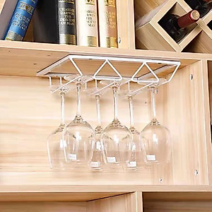 HODZUMRAC Wine Galss Holder - Under Cabinet Wine Glass Rack Stemware Rack, Wine Glass Hanger Kitchen Storage for Glasses, Metal Organizer for Kitchen Bar (White, 2Packs)
