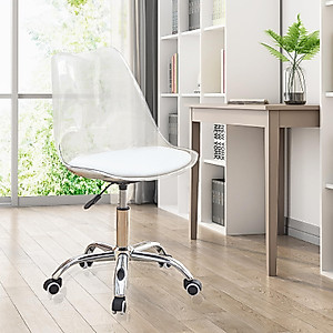 Modern Small Cute Armless Vanity Rolling Chair Adjustable Swive Chair for Office, Home, Make Up, Small Space, Bed Room (Clear)