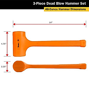 Titan 63143 3-Piece Dead Blow Hammer Set | Includes 16oz, 32oz, 48oz