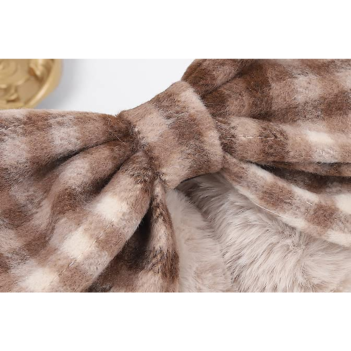 Cute Bow Winter Warm Earmuffs Headband Furry Plush Ear Covers for Halloween Outdoor Cold Weather (Brown) One Size