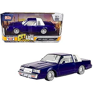1987 Regal Candy Blue Metallic with Rear Section of Roof White and White Interior Get Low Series 1/24 Diecast Model Car by Motormax 79023 for unisex-adult