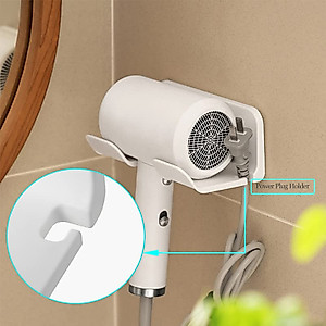 SUPTEC Universal Hair Dryer Holder, Self Adhesive Wall Mount Stand for Most Brand/Size Hair Blow Dryer Hair Dryer Organizer Rack with Plug&Wire Hook for Bathroom…