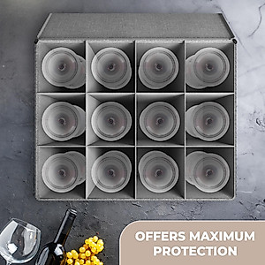 CLH Wine Glass Storage and 12 Foam Pouches, China Storage Containers, Hard Case with Dividers, Moving boxes for Glasses Kitchen storage, Stemware Storage Containers, Stackable