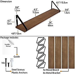 Wallniture Ponza Floating Shelves for Wall, 24" Rustic Wood Wall Shelves for Bedroom Decor, Living Room Book Shelves, Kitchen Organization Walnut Set of 4