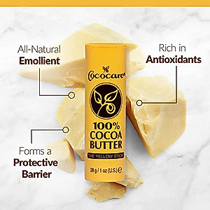 Cococare 100% Cocoa Butter Stick - All-Natural Cocoa Butter Emollient for Ultimate Skin Hydration & Protection - The Yellow Stick - (2 Pack)