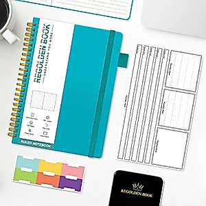 Regolden-Book Spiral Ruled Notebook, Ruled Lined Hardcover Journal for Note Taking, 100Gsm Thick Paper with Pocket for Men & Women School/College/Work/Office, 160 Pages, 5.5x8.5, (Teal)