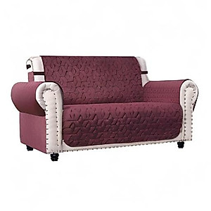 Ameritex Loveseat Cover Water-Resistant Quilted Furniture Protector with Back Nonslip Paws Slipcover for Dogs, Kids, Pets Loveseat Slipcover Stay in Place for Leather (Burgundy, 46'')