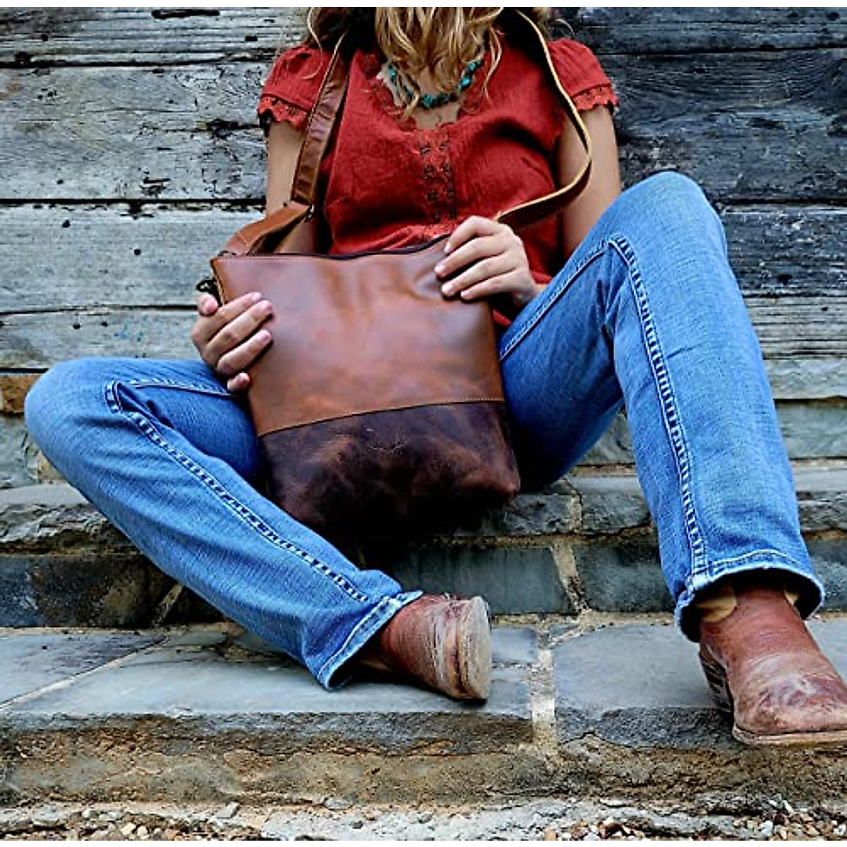 The Denali Vintage Saddle Genuine Leather Two Tone Large Crossbody Bag Leather Crossbody Purse