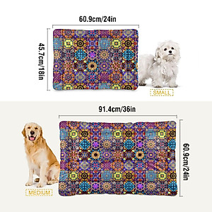 Coikll Mexican Talavera Pet Bed Pad Soft Dog Bed Mat with Anti-Slip Bottom, Machine Washable Crate Pad Mattress for Dog Sleeping- 36 * 24inches