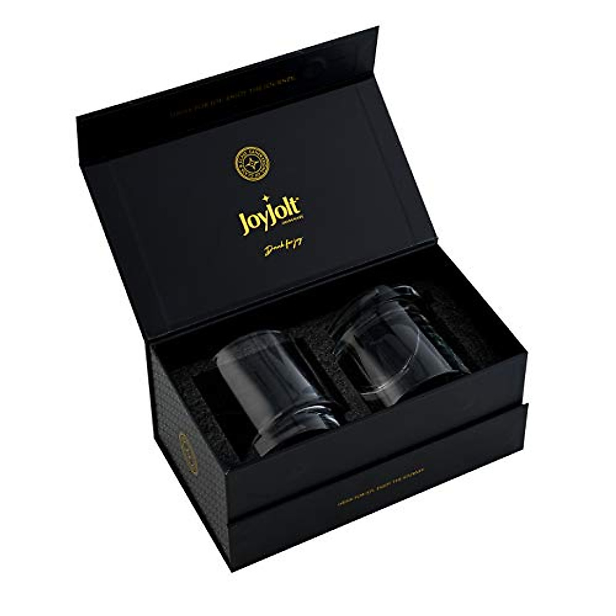 JoyJolt Aqua Vitae Whiskey Glass Set of 2. Round Whiskey Glasses with Off Set Base. Old Fashioned Rocks Glasses for Scotch and Bourbon. Unique Whiskey Tumbler Gifts for Men