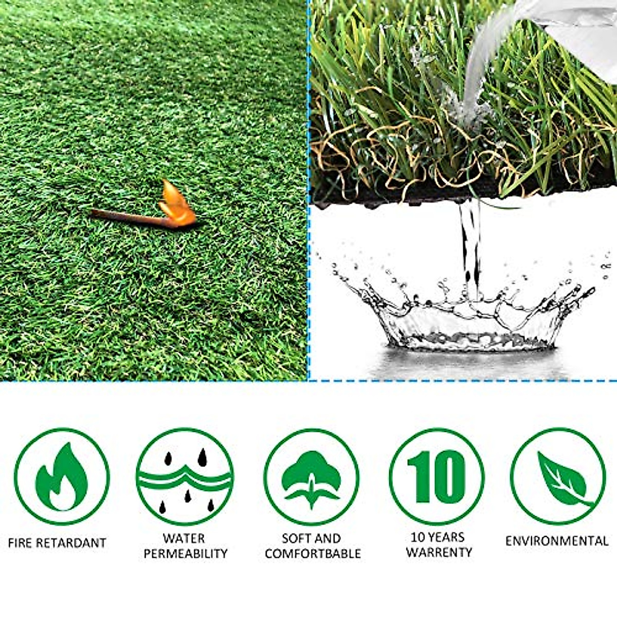 PET GROW PG1-4 Artificial Grass Rug 6.5 FT x10 FT(65 Square FT), Realistic Indoor Outdoor Garden Lawn Landscape Patio Synthetic Turf Mat- Thick Fake Faux Grass
