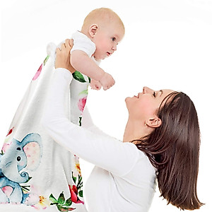 Baby Monthly Milestone Blanket Girl - Newborn Month Blanket Personalized Shower Gift Soft Fleece Photography Background Photo Prop Floral Elephant Blanket with Frame Headband Large 51''x40''