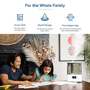 LEVOIT Humidifiers, White & Humidifiers for Bedroom Large Room Home, Smart Wifi Alexa Control, 6L Top Fill Cool Mist, Gray