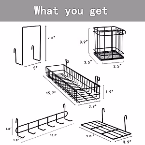 PEAUARL Metal Mesh Wall Grid Panel Hanging Basket,Display Shelf,Pen Holder,Hooks Rack,Bookshelf,Decorative Desk Storage Organizer for Office,Study,Set of 5 (Black)