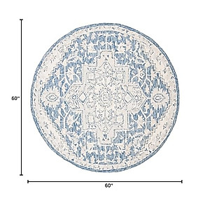 SAFAVIEH Micro-Loop Collection 5' Round Blue/Ivory MLP503M Handmade Shabby Chic Medallion Premium Wool Area Rug