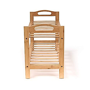 BambooMN 2-Tier Bamboo Wood Shoe Rack, for Entryway or Doorway - Natural Finish - Single Rack