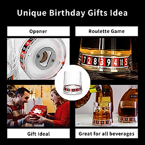 Acrylic Wine Glasses, 5 oz Clear Roulette Shot Spinning Whiskey Glasses, with Beer Bottle Opener, Plastic Reusable Drinking Glasses, Unique Gift for Men Husband Father (Q)