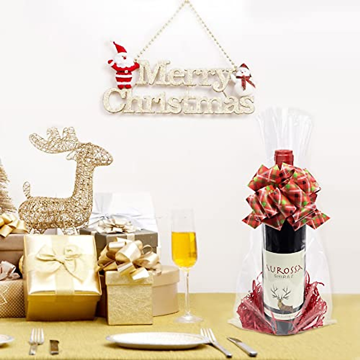 Morepack 8x16 Inches Cellophane Bags,50Pieces Clear Cellophane Gift Bags for Wine Bottles