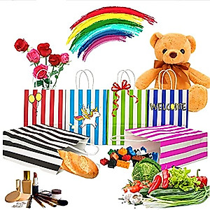 ADIDO EVA 12 PCS Striped Gift Bags Small Red Kraft Paper Bags with Handles for Party Favor Supplies (8.2 x 6 x 3.1 in)