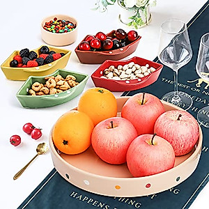 Cedilis Porcelain Divided Serving Dishes, 11Inch Ceramic Appetizer Tray, Colorful Divided Serving Tray Snack Container, 5 Removable Snack Bowls Relish Tray for Candy, Nut, Veggie, Chips and Dip