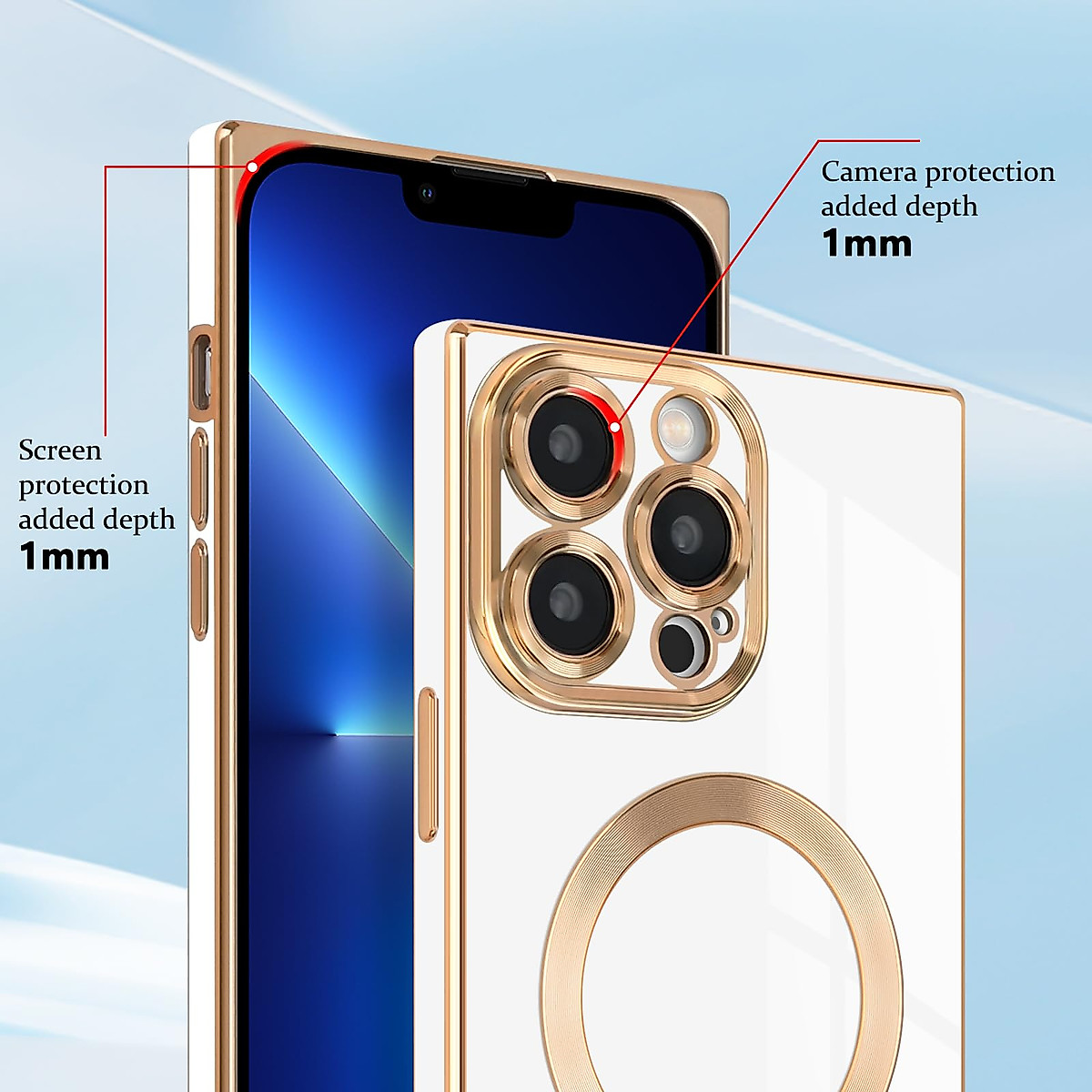 Newseego for iPhone 13 Pro Max Magnetic Case, Luxury Plating Edge Case for Women Girls Men Soft TPU Bumper Anti-Scratch Shockproof Protective Case Cover for iPhone 13 Pro Max-White