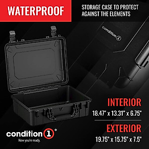 Condition 1 20" Large Hard Case Lockable Storage Box, Waterproof Tough Plastic Case Protective Luggage for Camera, Tactical Gear, Made in USA, 227, 19.75"x15.75"x7.5" Black