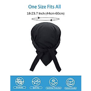 Black Doo Rags Sweat Wicking Beanie Cooling Helmet Liner Large Do Rags Skull Caps Head Wraps Dew Rags Hat for Men and Women (Black Pack)