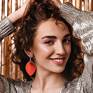 Gushu 28 Pairs Leather Earrings for Women Sets Drop Leather Earrings Multipack Colorful Leaf Teardrop Dangle Earrings Bulk for Women Double-Side Printed